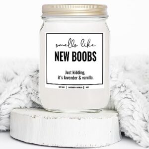 YouNique Designs Smells Like New Boobs All Natural Vegan Soy Candle 8oz - Breast Reduction, Augmentation, Mastectomy, Cancer Survivor, and After Breast Surgery Gifts for Women (Lavender & Vanilla)