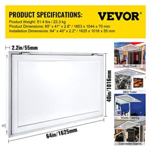 VEVOR Concession Window 64 x 40 Inch, Concession Stand Serving Window Door with Double-Point Fork Lock, Concession Awning Door Up to 85 Degrees for Food Trucks, Glass Not Included