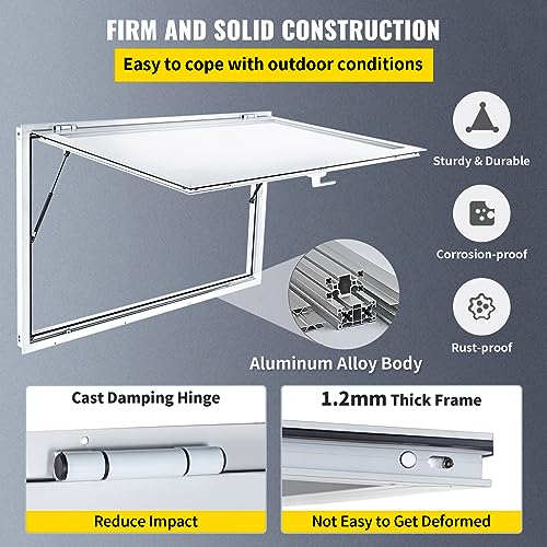 VEVOR Concession Window 64 x 40 Inch, Concession Stand Serving Window Door with Double-Point Fork Lock, Concession Awning Door Up to 85 Degrees for Food Trucks, Glass Not Included