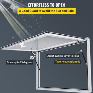 VEVOR Concession Window 36 x 24 Inch, Concession Stand Serving Window Door with Double-Point Fork Lock, Concession Awning Door Up to 85 Degrees for Food Trucks, Glass Not Included