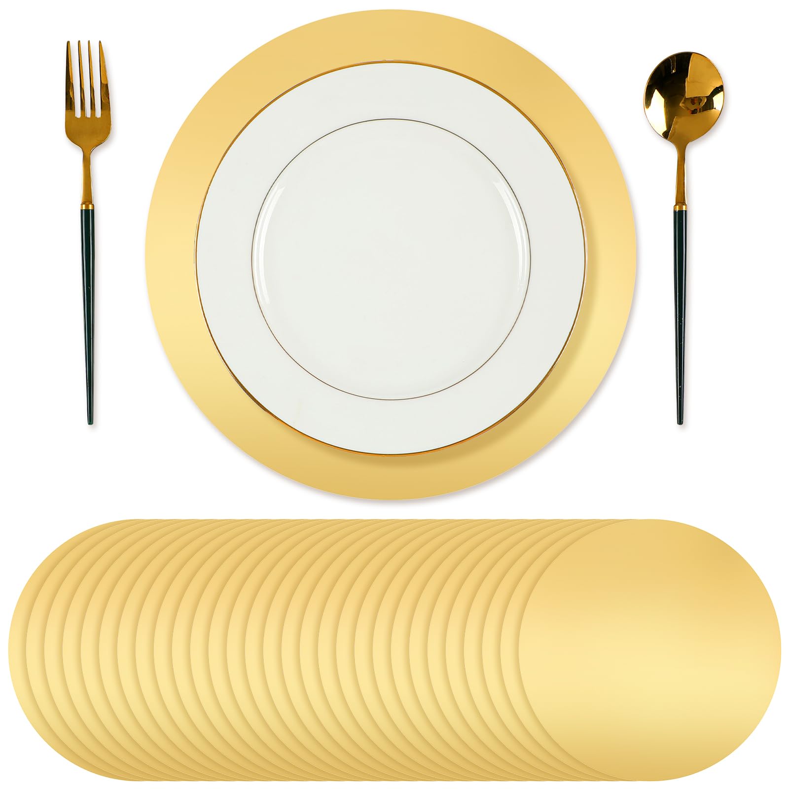 Tioncy Round Paper Placemats Decorative Disposable Place Mats Table Mats for Dining Wedding Table Decoration Home Banquet New Years Festive Party Birthday Holiday (Gold, 100)