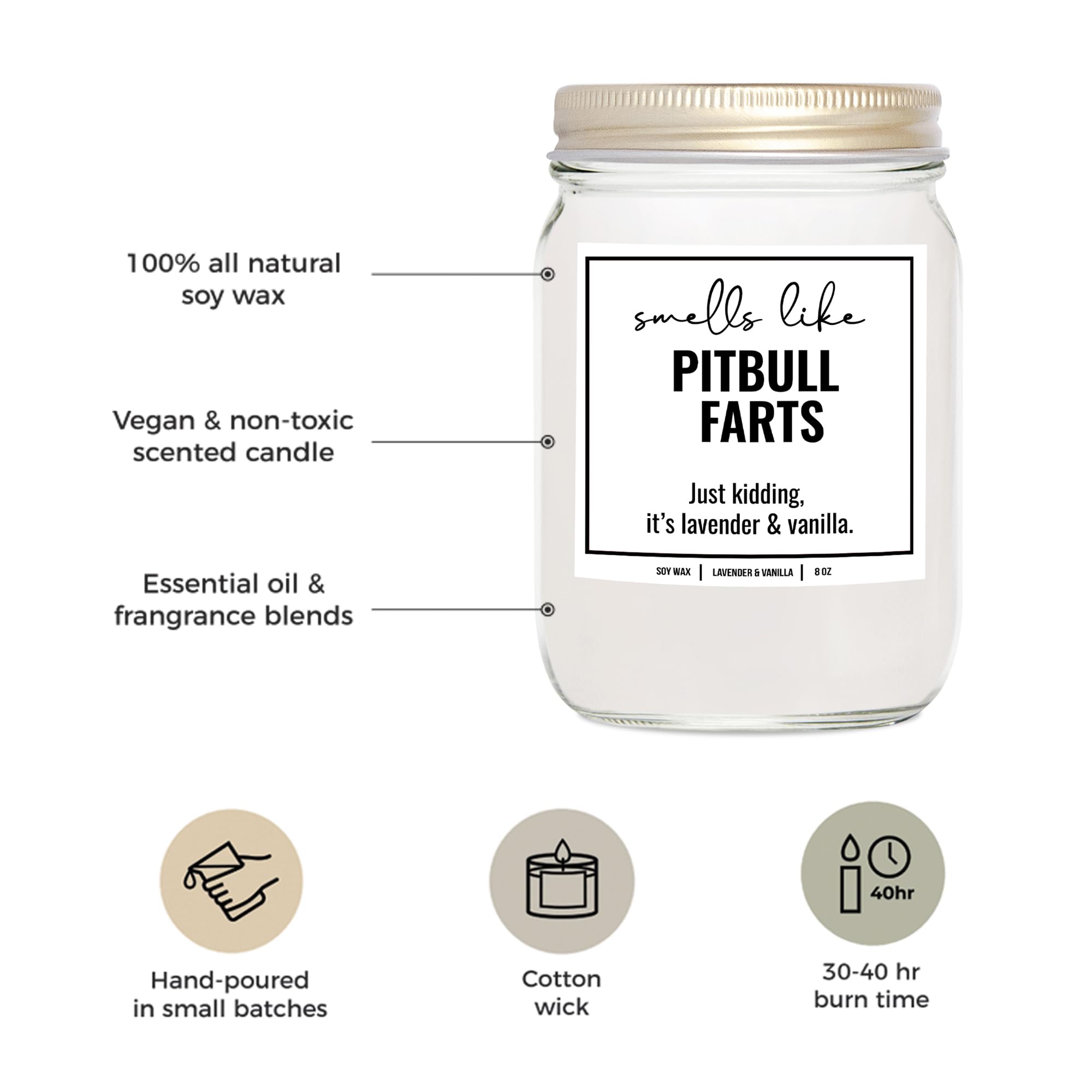 YouNique Designs Smells Like Pitbull Farts Soy Candle Gifts for Pitbull Lovers - Pit Bull Mom Gifts for Women - Pitbull Mom Gifts Dog Farts Candle 8oz - Gifts for Dog Lovers (Lavender & Vanilla)