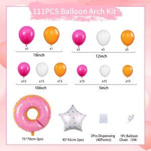 Donut Balloon Garland Arch Kit, Donut Theme Party Decorations, Hot Pink Orange Latex Balloons with White Star Donut Foil Balloons for Girls Baby Shower Sweet Donut Birthday Party Supplies