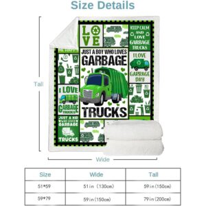 Just A Boy Who Loves Garbage Trucks Blanket, I Love Garbage Trucks Gifts Blanket for Boys Kids, Soft Cozy Warm Lightweight Throw Blanket for Living Room Couch Bed Sofa 60”x50”