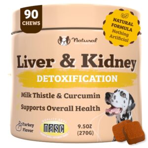 natural dog company stinky liver & kidney supplement chews - dog liver support for optimal health - turkey flavored treats - promotes digestion and immune health – milk thistle for dogs (90 chews)