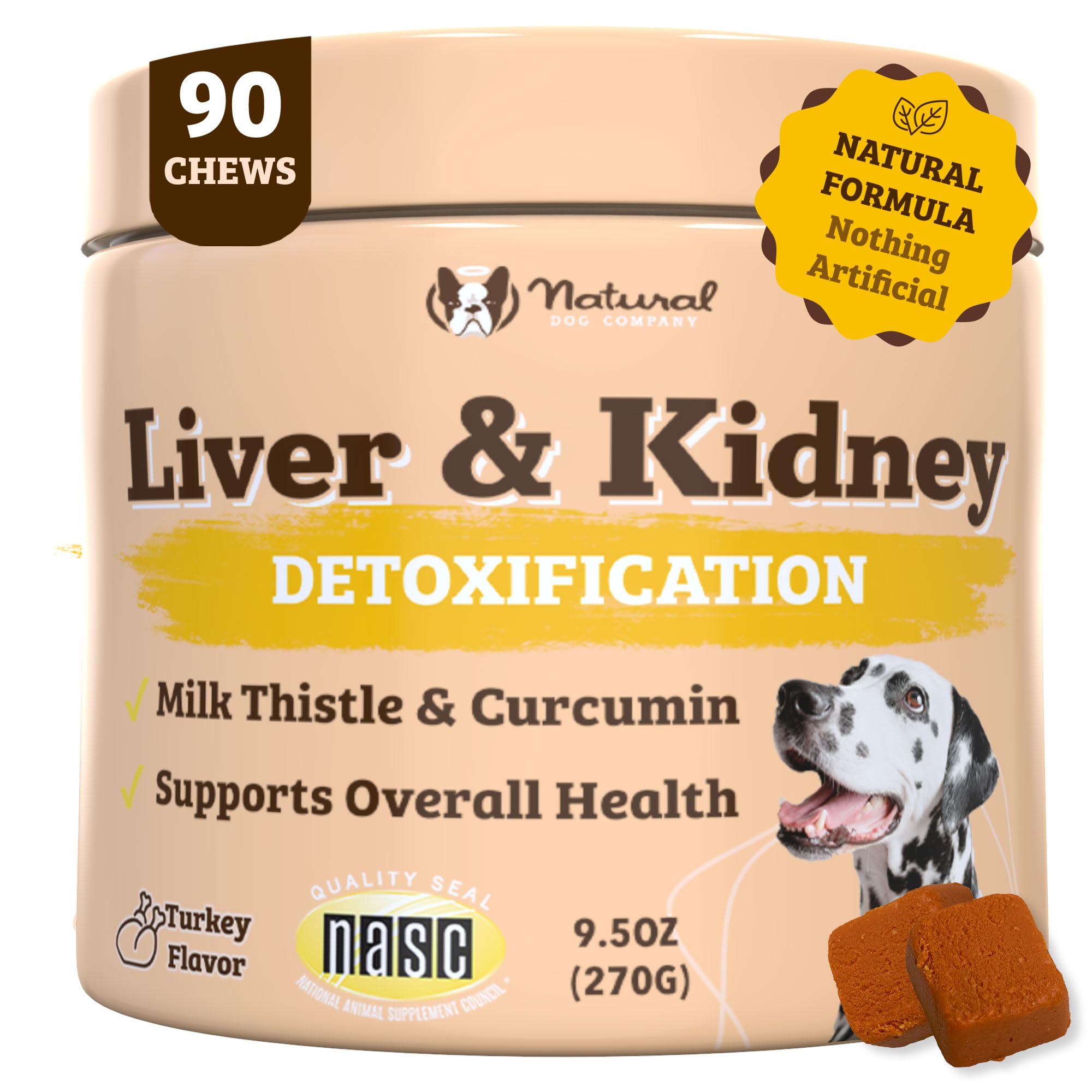 Natural Dog Company Stinky Liver & Kidney Supplement Chews - Dog Liver Support for Optimal Health - Turkey Flavored Treats - Promotes Digestion and Immune Health – Milk Thistle for Dogs (90 Chews)