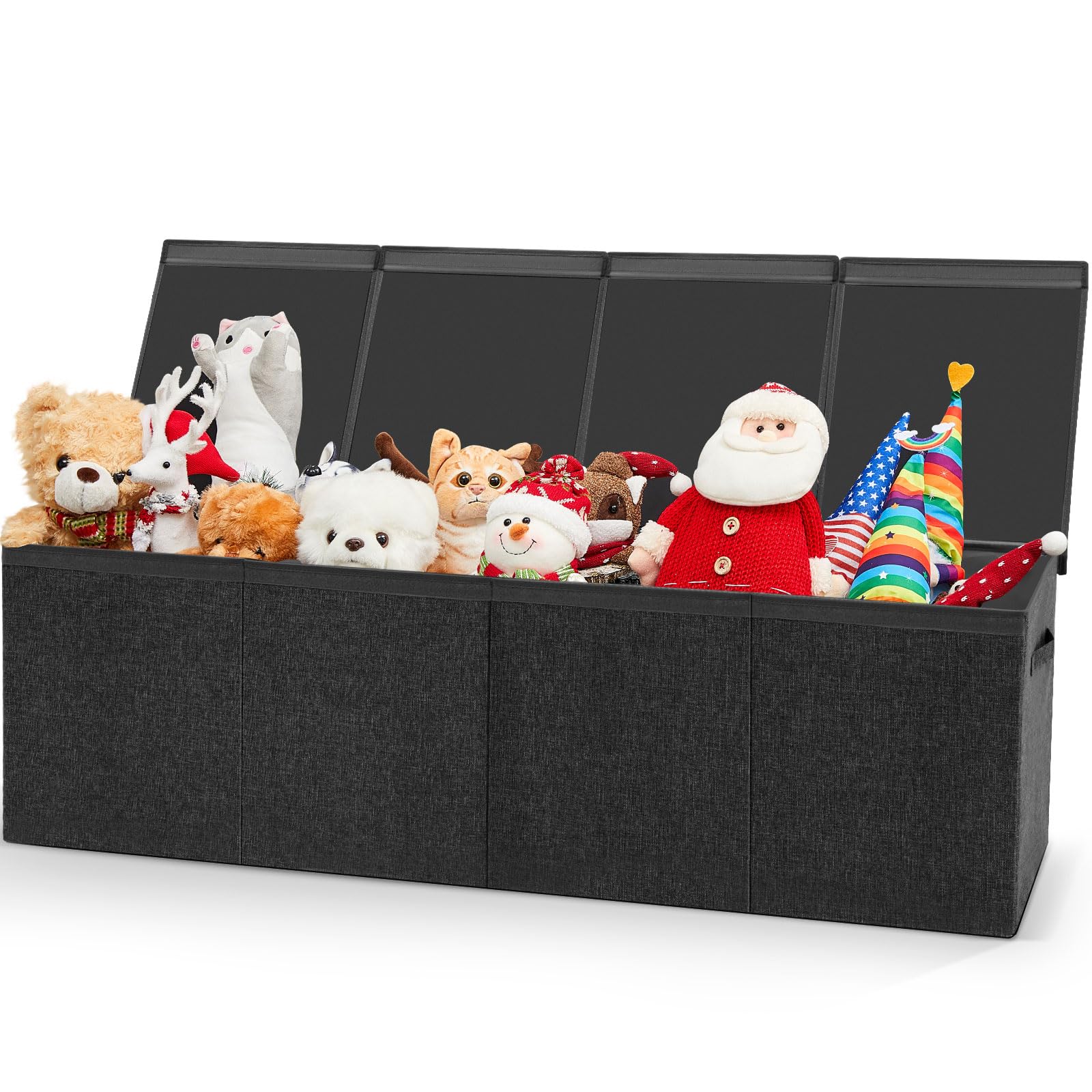 Patelai Extra Large Toy Box Chest 3/4 Dividers Collapsible Sturdy Storage Bins with Lid and Handles Storage Organizer for Living Room Playroom Bedroom Nursery(Black,49.2 x 13 x 15.7'')