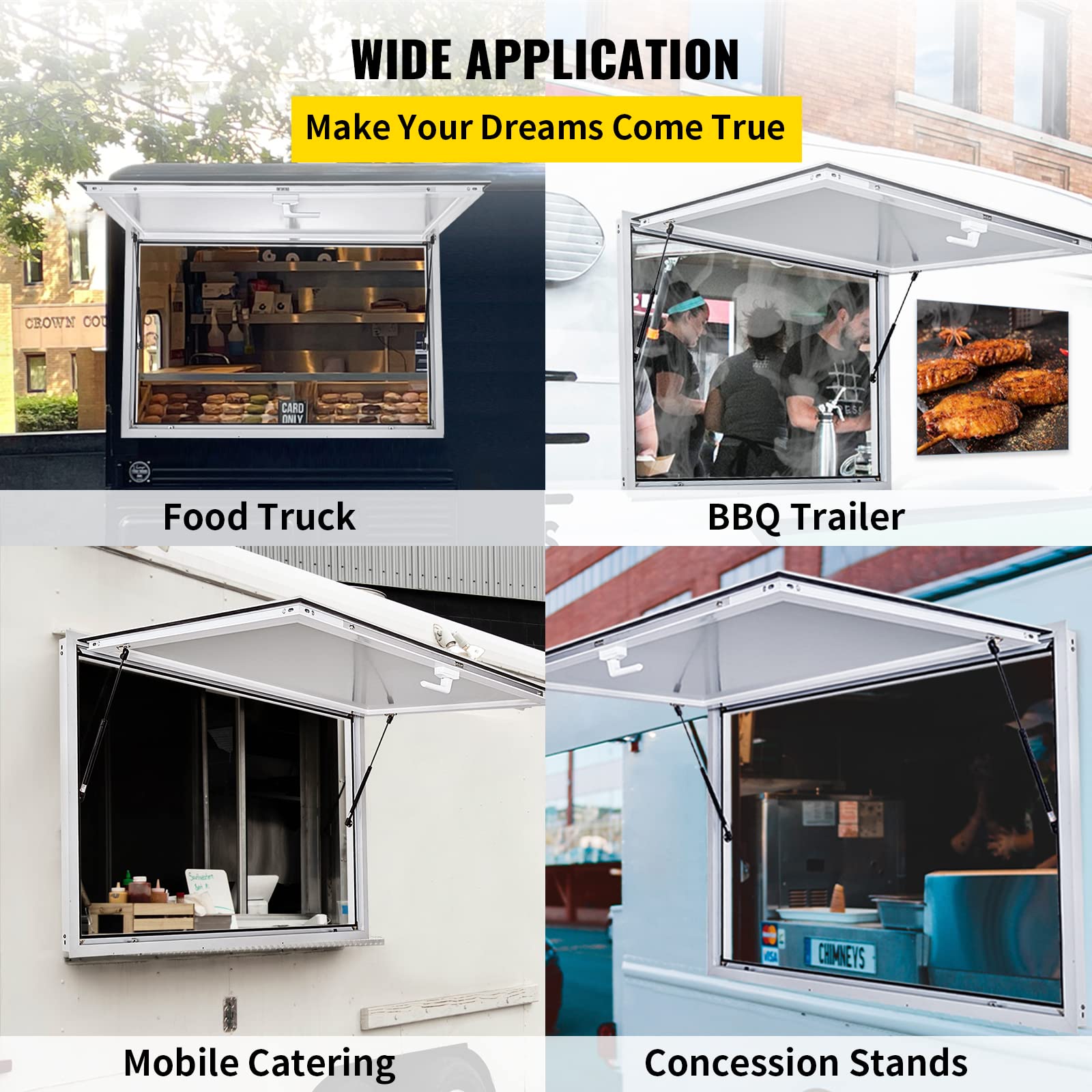 VEVOR Concession Window 36 x 24 Inch, Concession Stand Serving Window Door with Double-Point Fork Lock, Concession Awning Door Up to 85 Degrees for Food Trucks, Glass Not Included