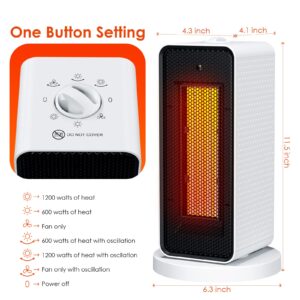 Qoosea Space Heaters for Indoor Use Electric Oscillation Portable Electric Space Heater Ceramic Heater with Thermostat Fast Heating Ultra Quiet Small Space Heater for Office Home Room White