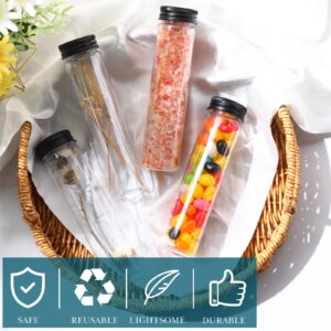 Hsei 40 Pcs Plastic Test Tubes with Lids 110ml Clear Tubes Flat Bottomed Tubes for Candy Spices Dried Flowers Seed Bead Liquids Powders Science Party Supplies Christmas Gift(Clear, Black Lid)