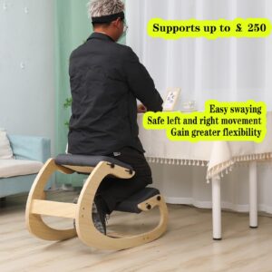 Ergonomic Kneeling Chair Adjustable Rocking Knee Chair Posture Chair for Desk,Wood Grey Home Office Kneeling Stool and Kneel Chair