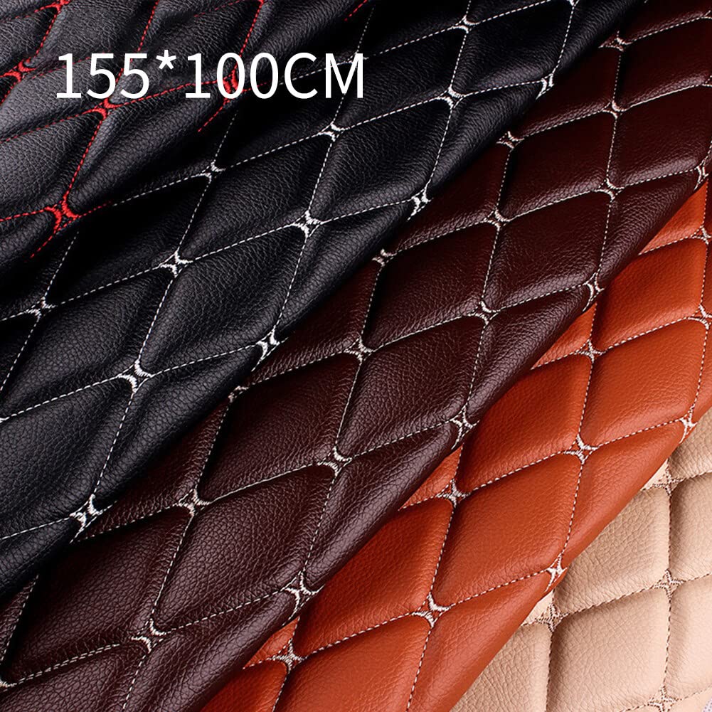 ikasus Quilted Foam Vinyl Fabric Diamond Pattern with Thick Sponge Backing Faux Leather Fabric for Car Headliner, Furniture Upholstery, Headboards,155x100CM