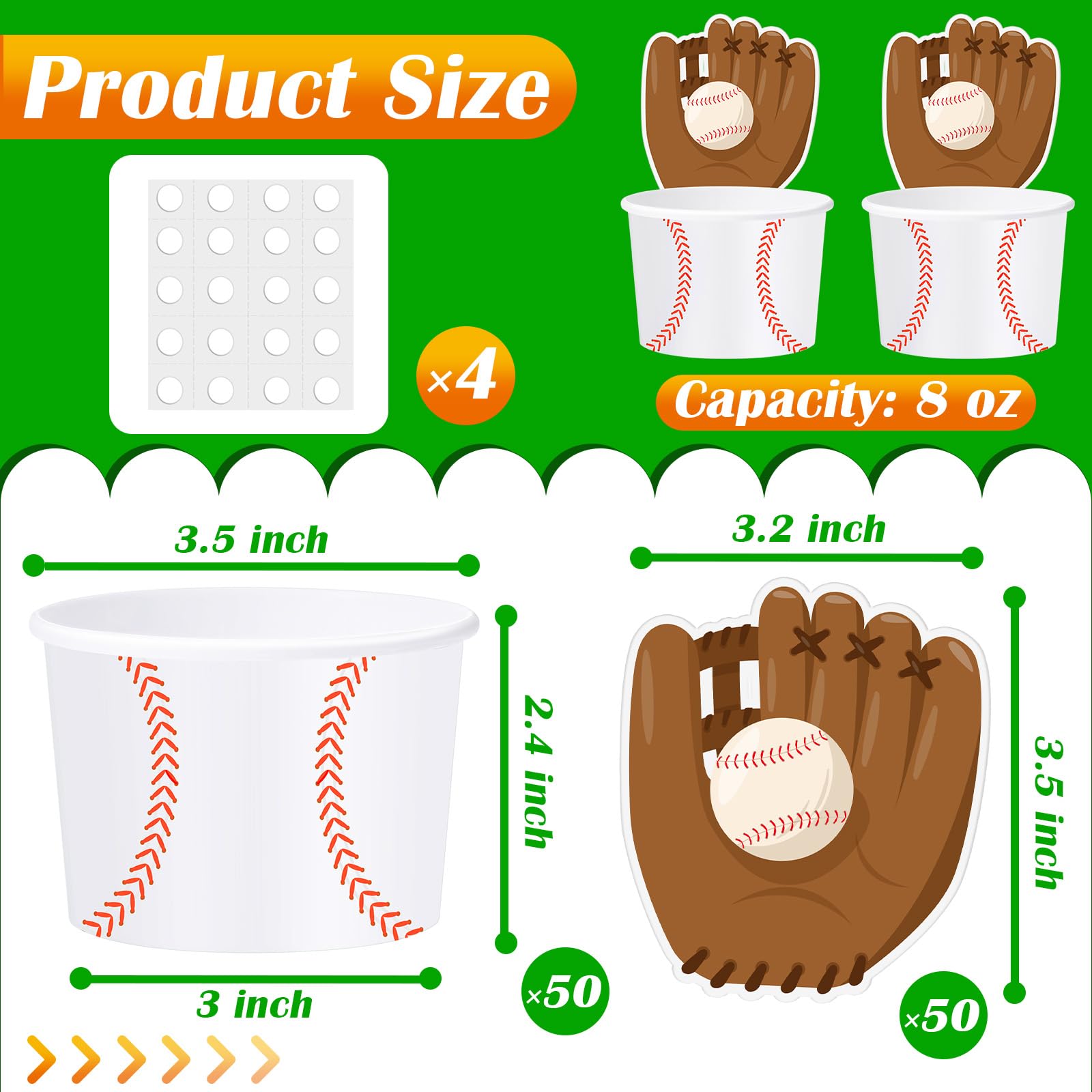 50 Sets Baseball Paper Bowls with Baseball Cards, Ice Cream Bowls Disposable Snack Cups Soup Cups Food Cups Baseball Thank You Cards Baseball Party Favors for Baseball Themed Party Decorations