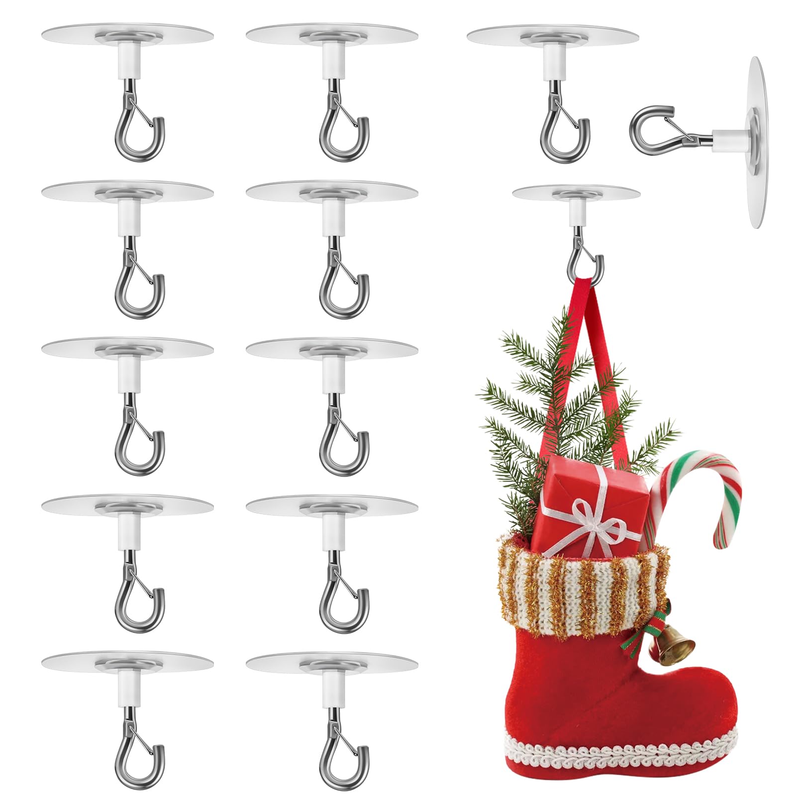 AccEncyc 12 Pcs No Hole Adhesive Ceiling Hooks No Drill Ceiling Hanging Hook for Hanging Light Plants Lanterns Wind Chime Hanger Sticky Eye Hooks for Baby Mobile Curtain