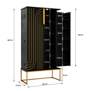 HOLTICO 46.5'' Accent Wood Kitchen Pantry with Doors, Storage Cabinet with Adjustable Shelves, Food Pantry Cabinet for Kitchen, Dining Room, Living Room and Garage, Metal Legs,Black