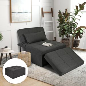 porwey sleeper chair bed, 4-in-1 convertible futon ottoman bed sleeper, foldable sofa couch with adjustable backrest for guest room/office living room, no assembly required, 29” width,gray