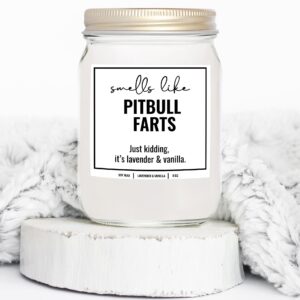 YouNique Designs Smells Like Pitbull Farts Soy Candle Gifts for Pitbull Lovers - Pit Bull Mom Gifts for Women - Pitbull Mom Gifts Dog Farts Candle 8oz - Gifts for Dog Lovers (Lavender & Vanilla)