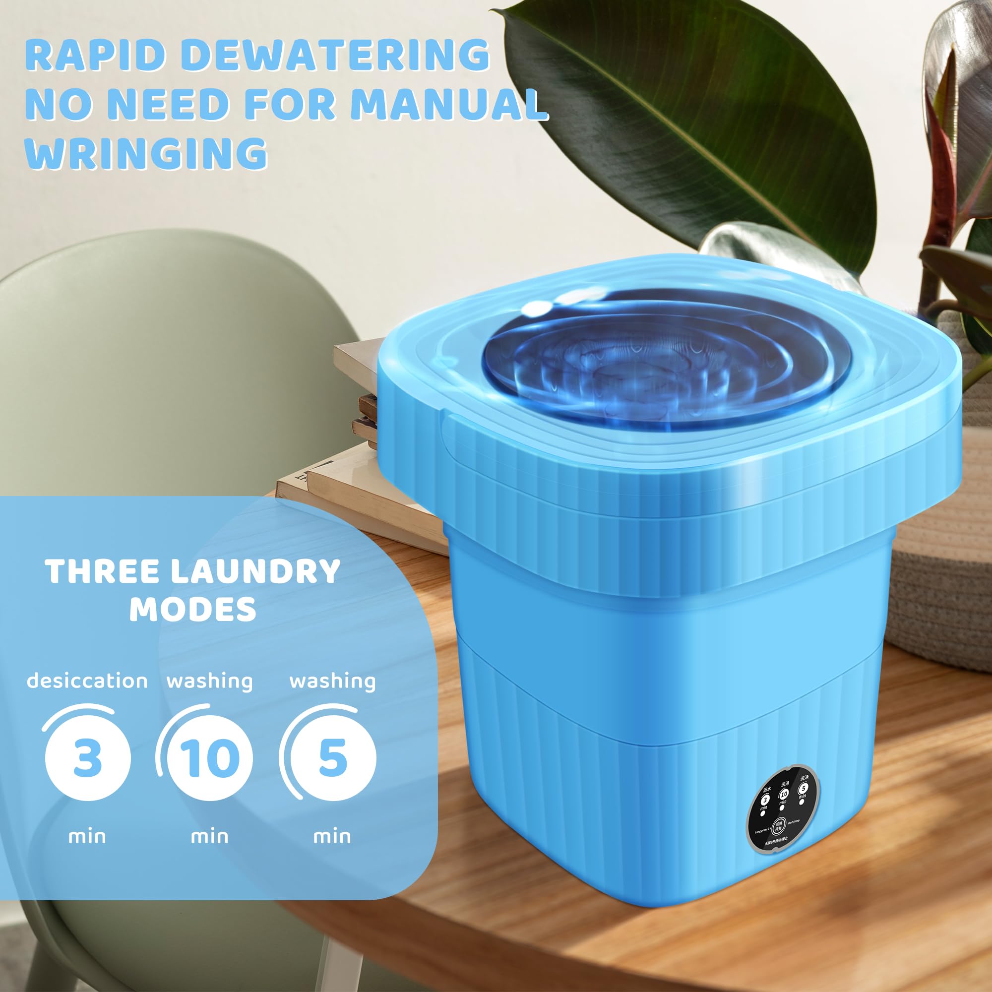 Twira 6.5L Portable Washing Machine, Foldable Small Washer, Mini Washing Machine with 3 Modes with Blue Light, Compact Laundry Machine for Apartment, RV, Dormitory, Travel (Blue)