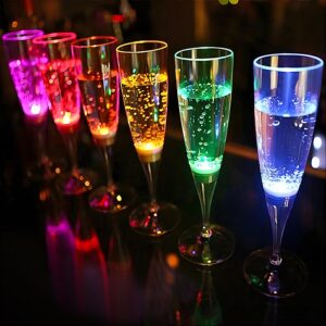 led light up cups wine champagne flutes set of 6 party favors adults, colored plastic champagne flutes drinking glasses glow in the dark colorful glowing cups for birthday christmas halloween weddings