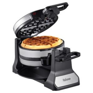 belgian waffle maker, classic rotating waffle iron with nonstick plates, removable drip tray and cool touch handles, double flip waffle, rotating belgium waflera maker by yabano, brushed stainless