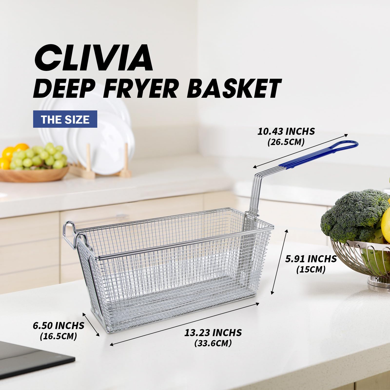 Clivia's 4PCS Commercial Fryer Basket 13X6.5X6 Inch Stainless Steel Deep Fryer Basket With Non Slip Long Handle for Frying Kitchen Restaurant Home Commercial Use