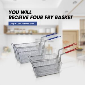 Clivia's 4PCS Commercial Fryer Basket 13X6.5X6 Inch Stainless Steel Deep Fryer Basket With Non Slip Long Handle for Frying Kitchen Restaurant Home Commercial Use