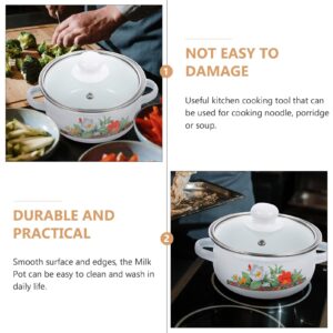 Kichvoe 3pcs Enamel Stockpot with Lid Retro Stew Bean Cooking Pots Enamelware Pasta Pot Vintage Soup Pot with Dual Handle for Induction Cookers Gas Stove 1