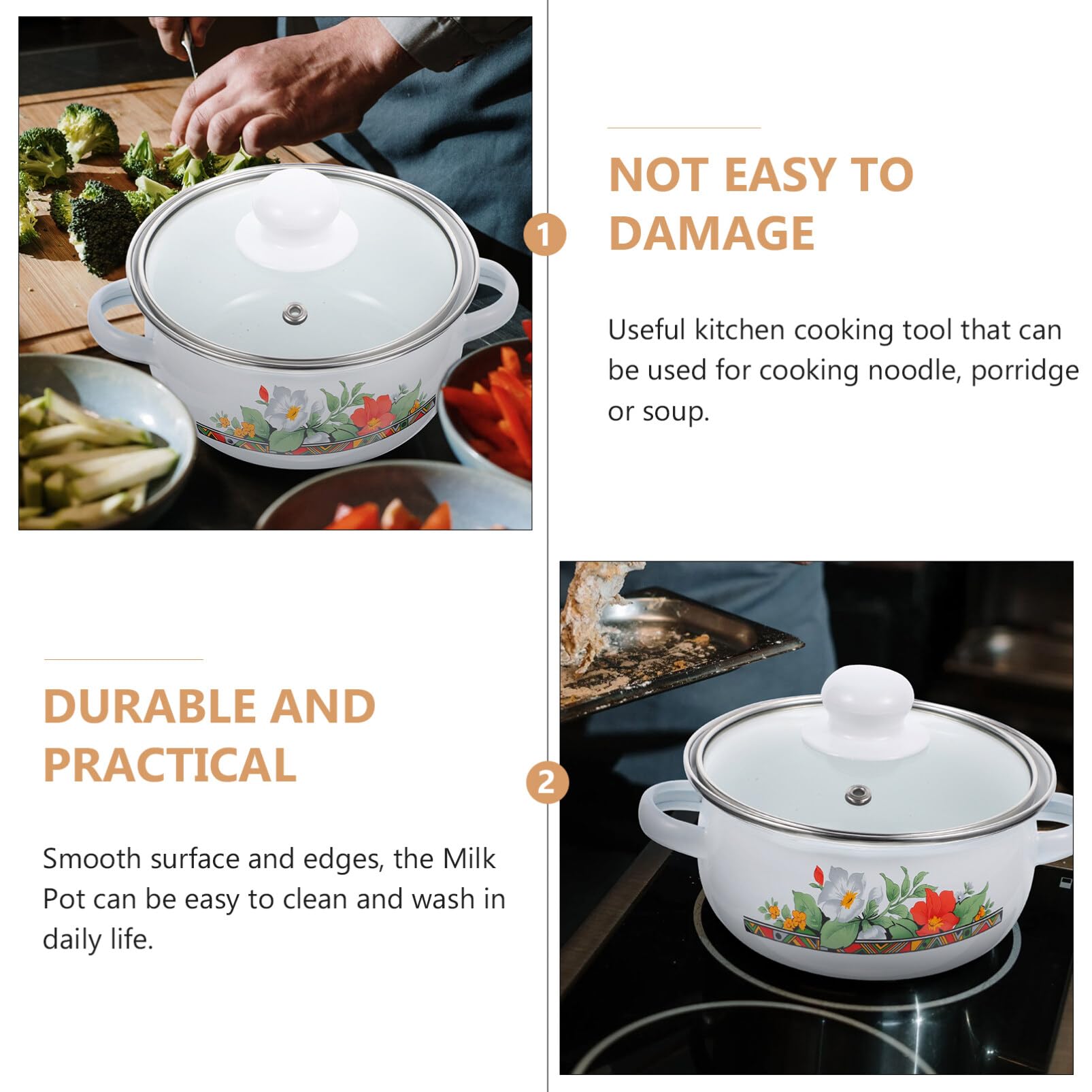 Kichvoe 3pcs Enamel Stockpot with Lid Retro Stew Bean Cooking Pots Enamelware Pasta Pot Vintage Soup Pot with Dual Handle for Induction Cookers Gas Stove 1