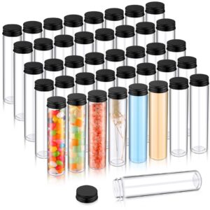 hsei 40 pcs plastic test tubes with lids 110ml clear tubes flat bottomed tubes for candy spices dried flowers seed bead liquids powders science party supplies christmas gift(clear, black lid)