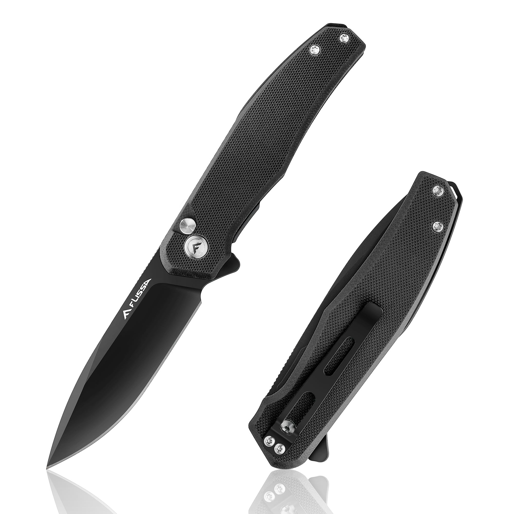 FLISSA Folding Pocket Knife, 4.5" G10 Handle EDC Knife with D2 Steel Blade, Button Lock and Pocket Clip, Tactical Knives for Men Women, Uesd for Outdoor, Survival, Hunting and Camping (Black)