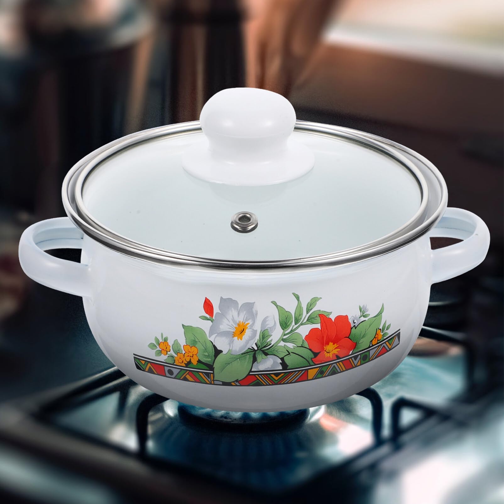 Kichvoe 3pcs Enamel Stockpot with Lid Retro Stew Bean Cooking Pots Enamelware Pasta Pot Vintage Soup Pot with Dual Handle for Induction Cookers Gas Stove 1