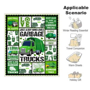 Just A Boy Who Loves Garbage Trucks Blanket, I Love Garbage Trucks Gifts Blanket for Boys Kids, Soft Cozy Warm Lightweight Throw Blanket for Living Room Couch Bed Sofa 60”x50”