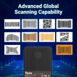 Tera Wearable Glove Barcode Scanner: 2 in 1 Dual Use Detachable Design, Finger Wireless 1D 2D QR Bar Code Reader, 3 in 1 Works with Bluetooth 2.4G Wireless USB Wired, Handheld Bar Code Reader HW0013