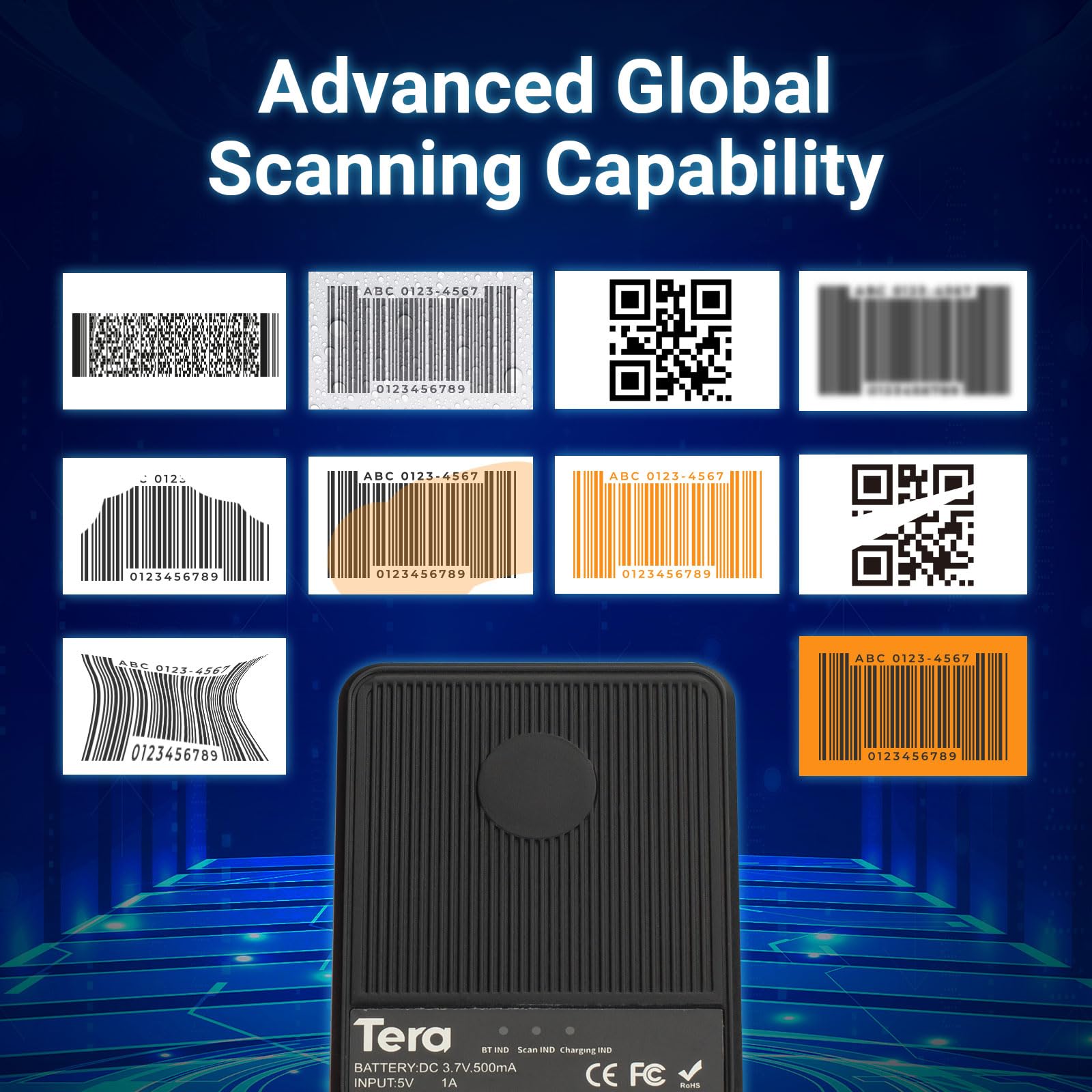 Tera Wearable Glove Barcode Scanner: 2 in 1 Dual Use Detachable Design, Finger Wireless 1D 2D QR Bar Code Reader, 3 in 1 Works with Bluetooth 2.4G Wireless USB Wired, Handheld Bar Code Reader HW0013