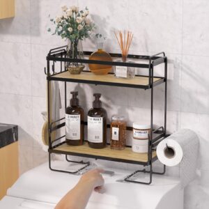 nutsaakk over toilet storage shelf, 2-tier bathroom organizers and storage with wooden bottom plate, above toilet storage with non-trace adhesive (black)