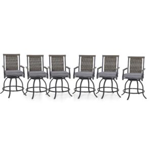 phi villa outdoor swivel counter height stool set of 6, high patio bar chairs(24" seat height) with cushion,rattan backrest and 360 degree swivel,patio high dining set for lawn,swimming pool,home