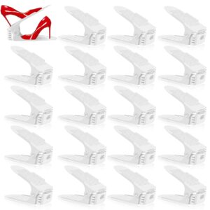 shoe slots organizer 20 pack - shoe stackers for a pair of shoes, shoe storage shoe space savers 50%, 4 levels adjustable shoe rack, shoe riser for closet, shoe slot organizer for closet, white