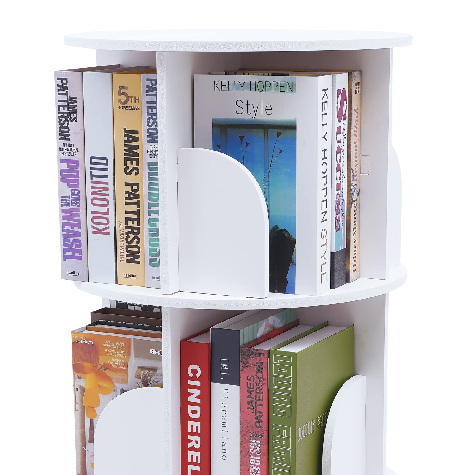 3 Tier White Rotating Bookshelf, 360 Display Small Book Shelf, Corner Bookshelf for Small Space, Floor Standing Bookcase Storage Rack, PVC Narrow Book Shelf Organizer for Office, Bedroom, Living Room