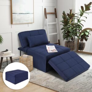 porwey sleeper chair bed, 4-in-1 convertible futon ottoman bed sleeper, foldable sofa couch with adjustable backrest for guest room/office living room, no assembly required, 29” width, dark blue