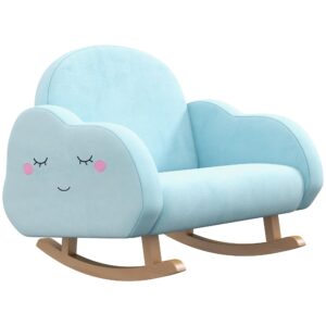 qaba kids rocking chair, cloud shaped children rocker armchair for nursery playroom preschool, with solid wood legs, anti-tipping design, for 1.5-5 years, blue