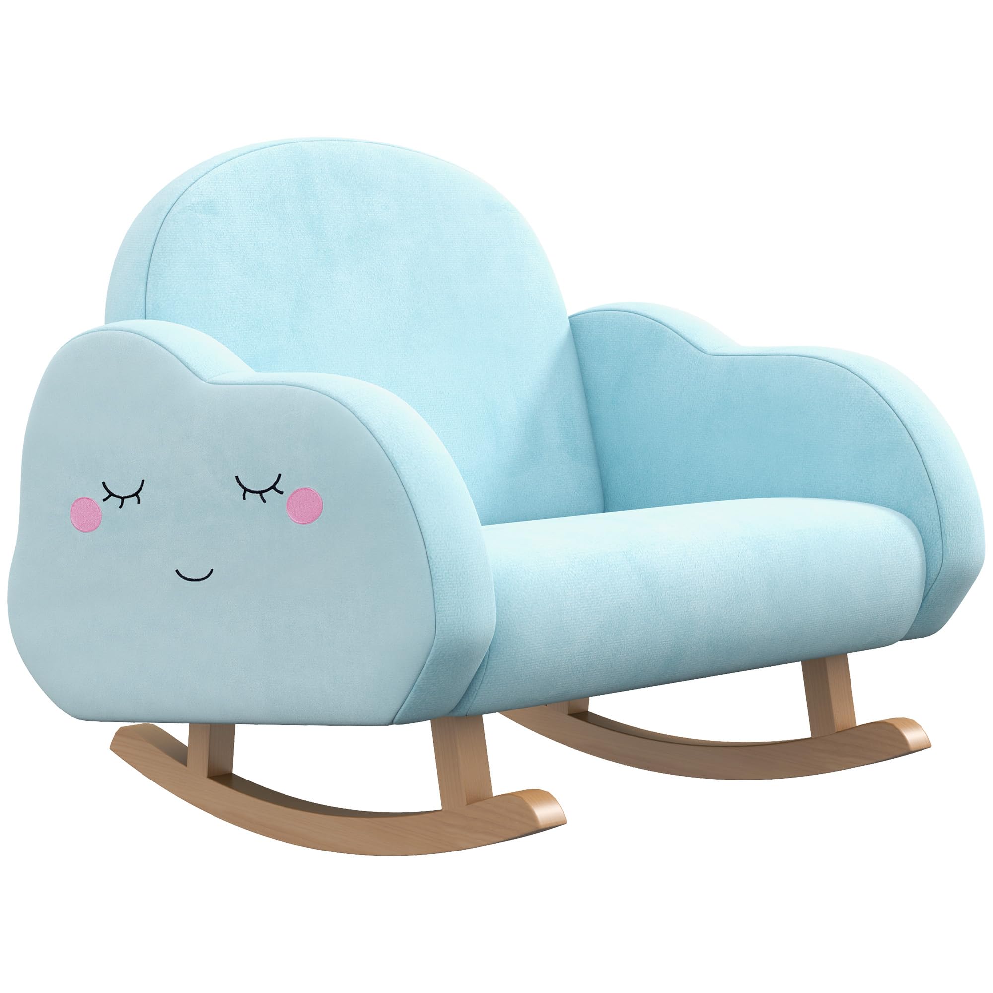 Qaba Kids Rocking Chair, Cloud Shaped Children Rocker Armchair for Nursery Playroom Preschool, with Solid Wood Legs, Anti-Tipping Design, for 1.5-5 Years, Blue