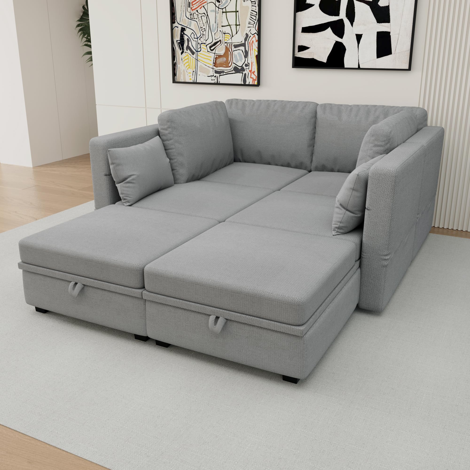 WILLIAMSPACE 110" Sectional Sofa Couch for Living Room, Modern Modular U-Shape Sofa with Storage Seats & Reversible Chaise & Adjustable Armrest, 6 Seat Convertible Sofa for Home Office (Grey)