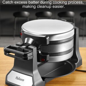 Belgian Waffle Maker, Classic Rotating Waffle Iron with Nonstick Plates, Removable Drip Tray and Cool Touch Handles, Double Flip Waffle, Rotating Belgium Waflera Maker by Yabano, Brushed Stainless