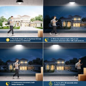 Motion Sensor Light Bulbs - 9W (60W Equivalent) E26 Motion Activated LED Light Bulb 5000K Daylight Dusk to Dawn Security Bulb Auto On Off Indoor Outdoor for Front Door Porch Basement Closet(2 Pack)