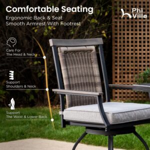 PHI VILLA Outdoor Swivel Counter Height Stool Set of 6, High Patio Bar Chairs(24" Seat Height) with Cushion,Rattan Backrest and 360 Degree Swivel,Patio High Dining Set for Lawn,Swimming Pool,Home