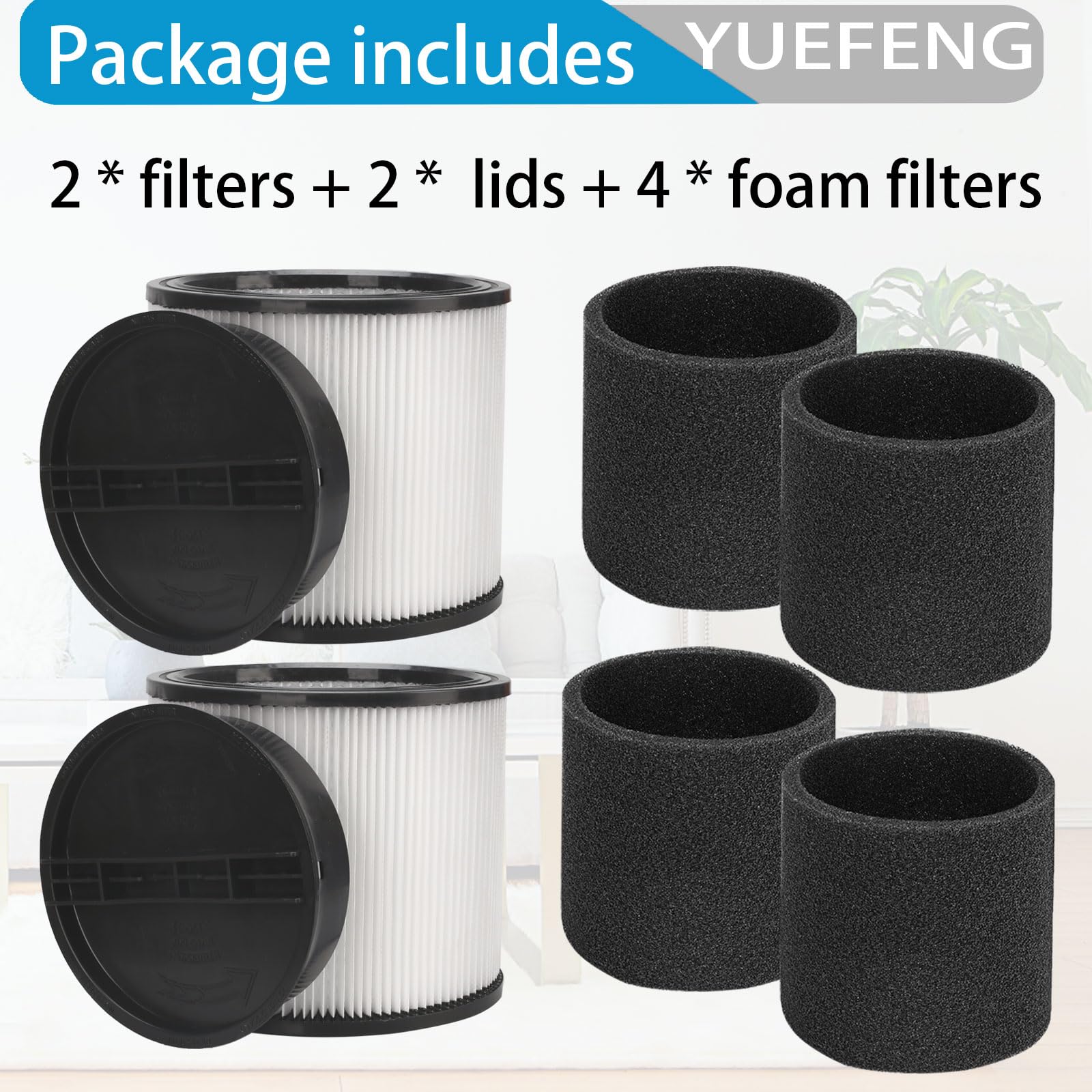 YUEFENG Filter Compatible with Shop-Vac 90350 90304 90333 Replacement fits most Wet/Dry Vacuum Cleaners 5 Gallon and above (2+2+4)