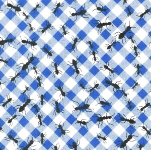 a. e. nathan black picnic ants on blue and white checkered comfy cotton flannel fabric by the yard