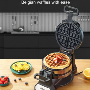 Belgian Waffle Maker, Classic Rotating Waffle Iron with Nonstick Plates, Removable Drip Tray and Cool Touch Handles, Double Flip Waffle, Rotating Belgium Waflera Maker by Yabano, Brushed Stainless