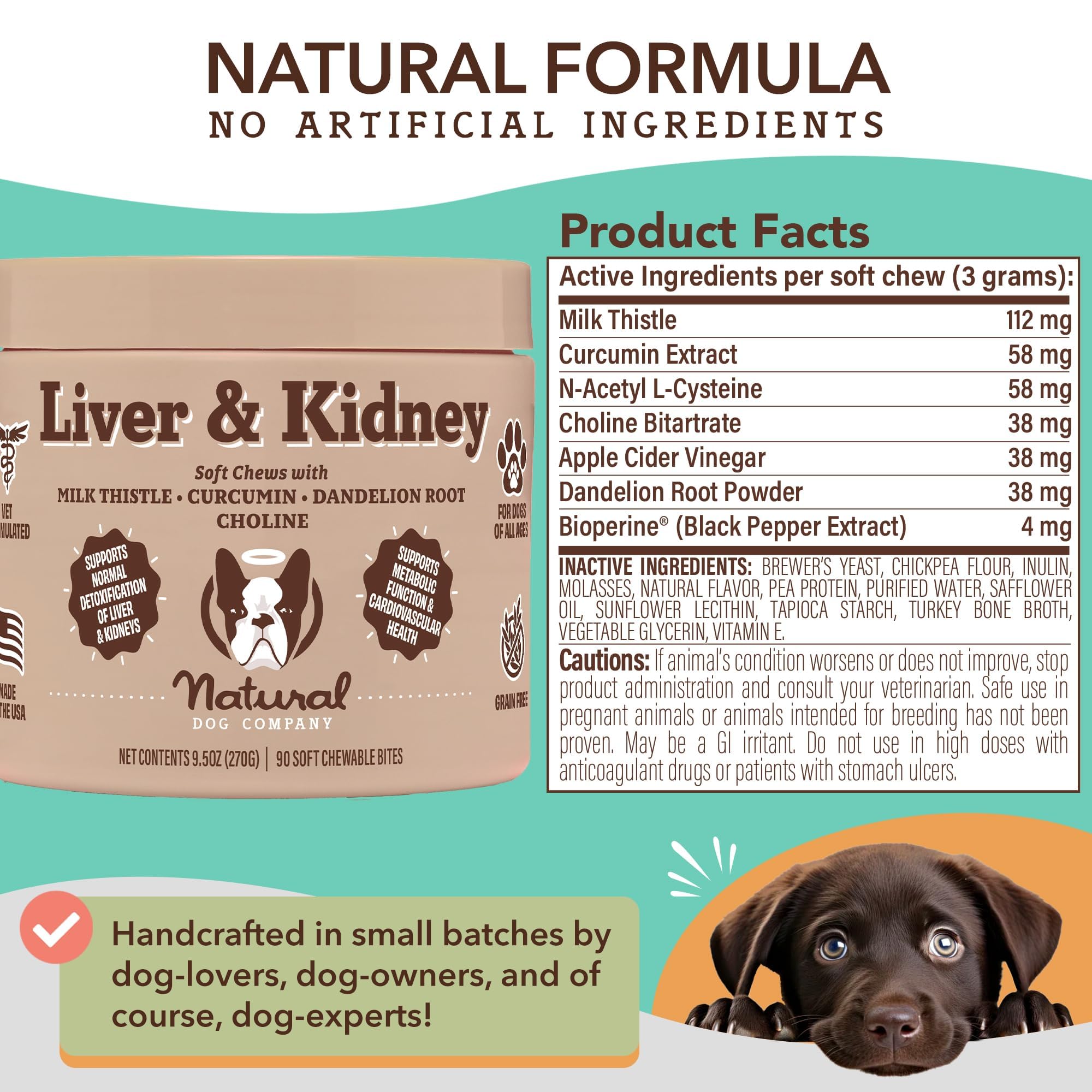 Natural Dog Company Stinky Liver & Kidney Supplement Chews - Dog Liver Support for Optimal Health - Turkey Flavored Treats - Promotes Digestion and Immune Health – Milk Thistle for Dogs (90 Chews)