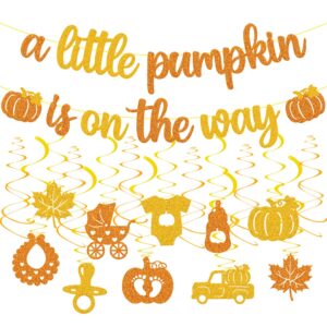 pumpkin baby shower decorations a little pumpkin is on the way banner glitter orange baby shower hanging swirls party decoration fall pumpkin thanksgiving theme gender reveal birthday party supplies